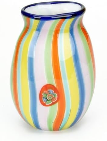 Millefiori Pattern Glass Vase, Handcrafted Rainbow Centerpiece, Kitchen ...