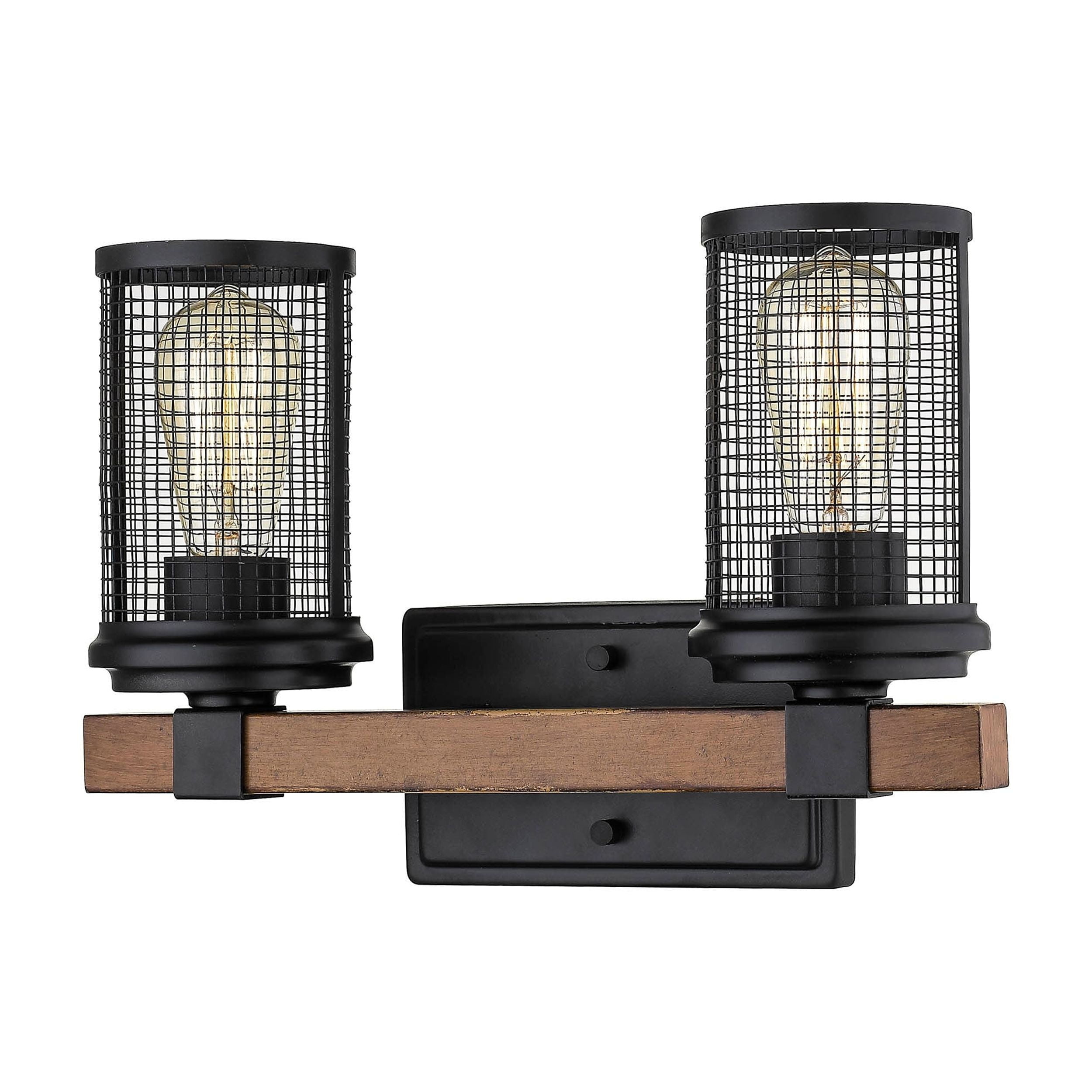 Millennium Lighting Mesa 2 Light Matte Black/Wood Grain Bathroom Vanity ...