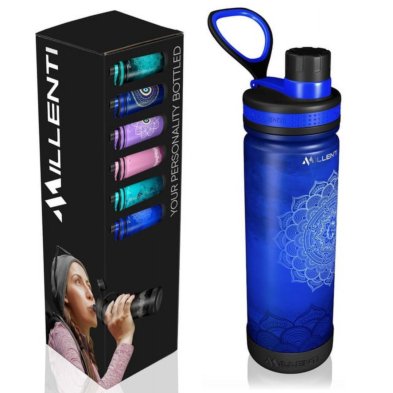 Millenti Yoga Water-Bottle Spout-Lid Chug-Cap - 26oz Vacuum Insulated ...
