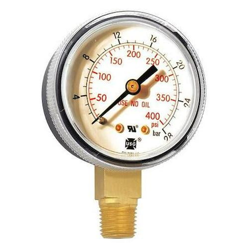 Miller Electric Pressure Gauge, 0 to 400 psi, 1/4 in MNPT, Steel, Black ...