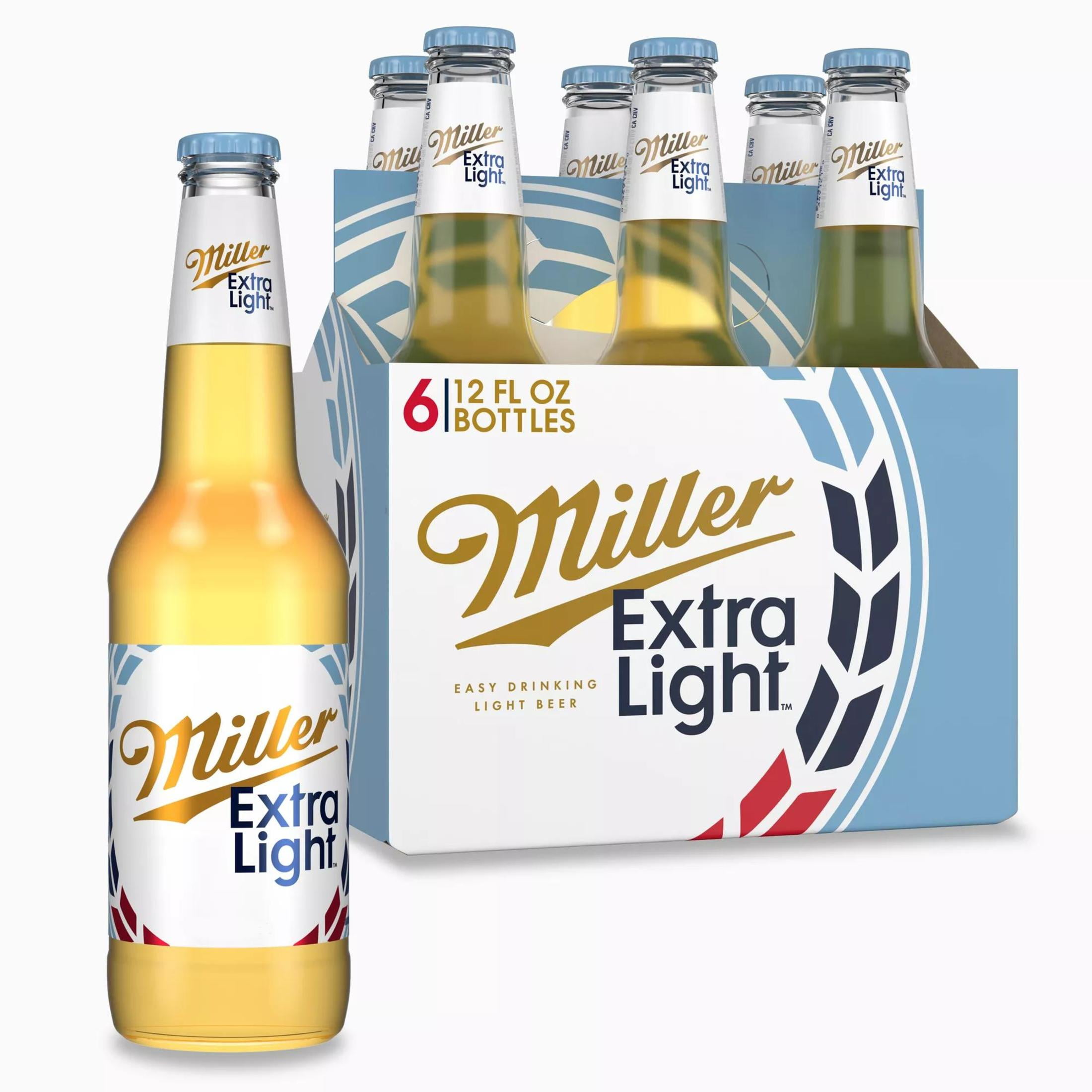 Miller Extra Light American Beer, 6 Pack, 12 fl oz Glass Bottles, 2.8% ...