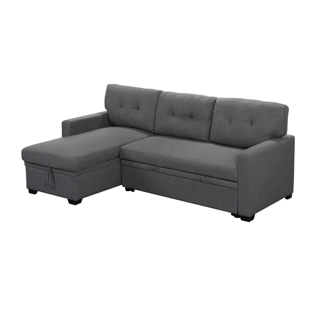 Miller Large Space Gray Linen Fabric Sleeper Sectional Couch with ...