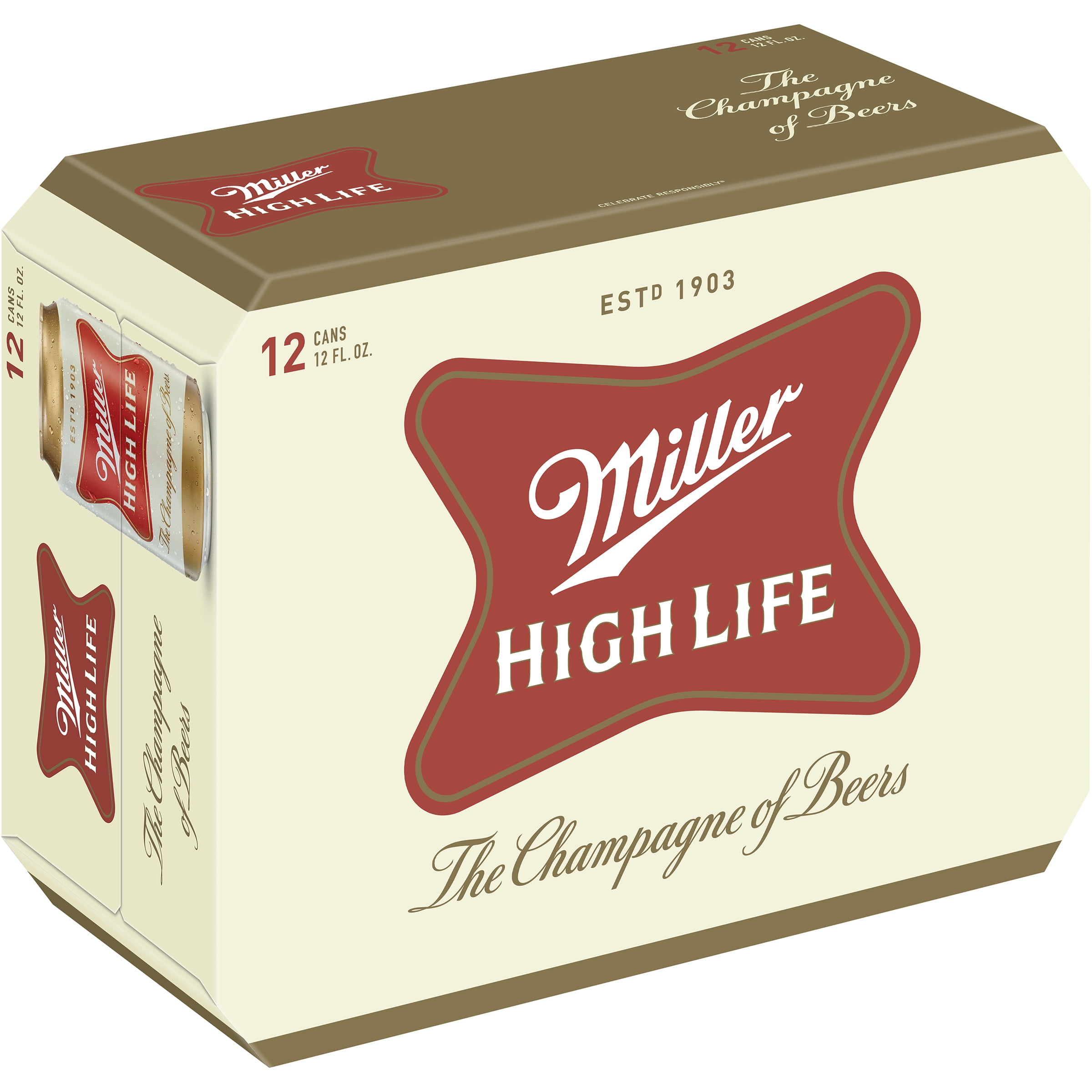 Miller High Life Beer, 12 Pack, 12 fl oz Aluminum Cans, 4.6% ABV ...