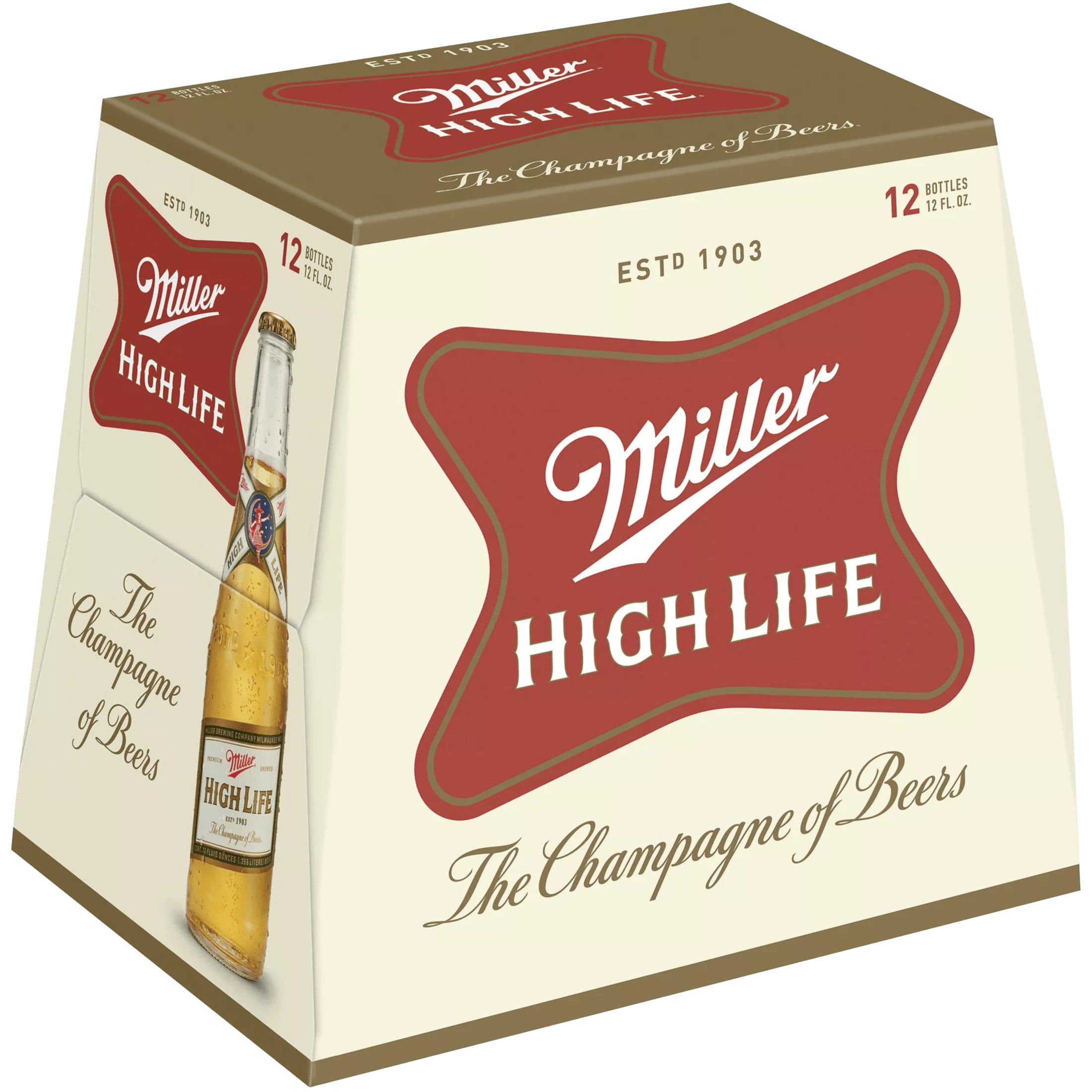 Miller High Life Beer, 12 Pack, 12 fl oz Glass Bottles, 4.6% ABV ...