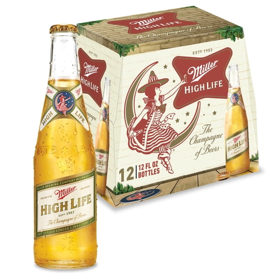 Miller High Life Beer , 12 Pack, 12 fl oz Glass Bottles, 4.6% ABV ...