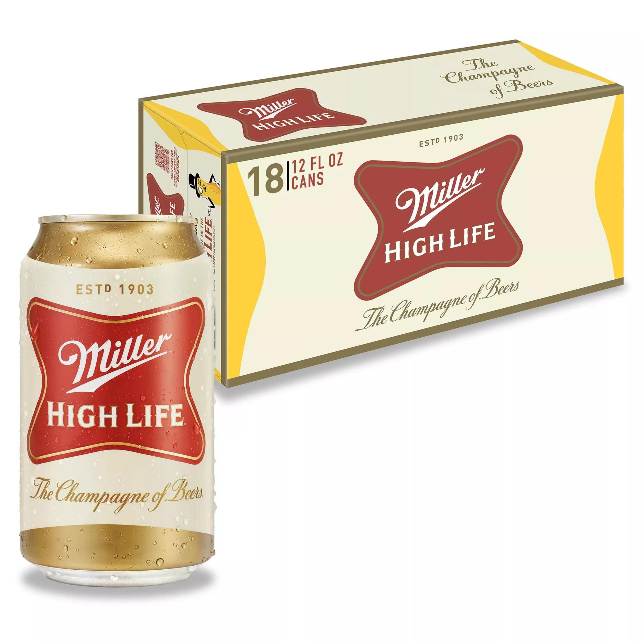 Miller High Life Beer, 18 Pack, 12 fl oz Aluminum Cans, 4.6% ABV ...