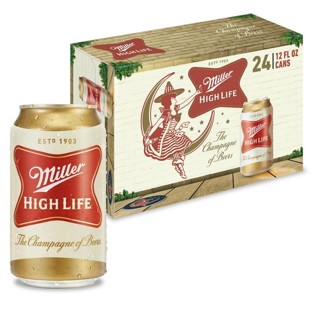 Miller High Life Beer , 24 Pack, 12 fl oz Aluminum Cans, 4.6% ABV ...