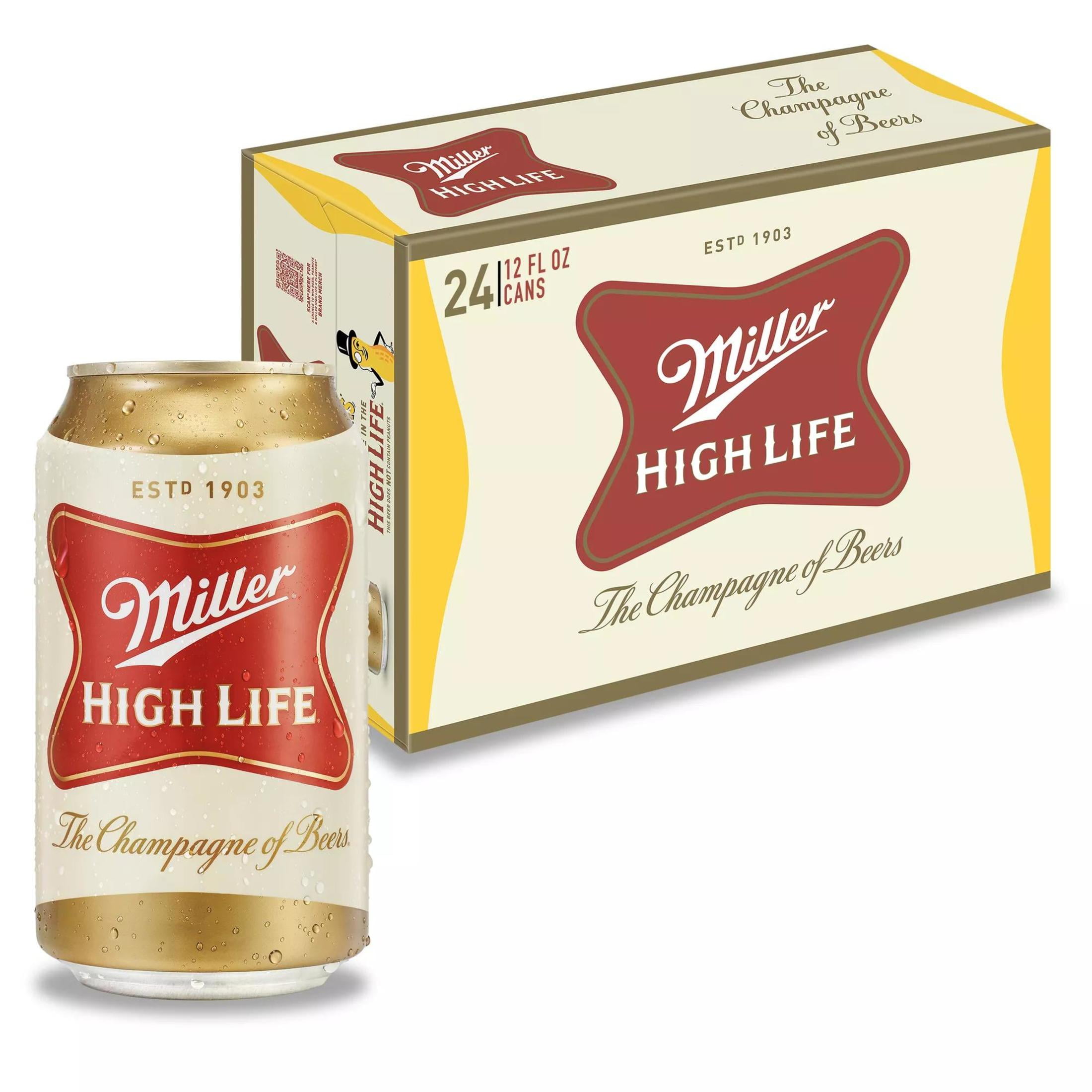 Miller High Life Beer, 24 Pack, 12 fl oz Aluminum Cans, 4.6% ABV ...