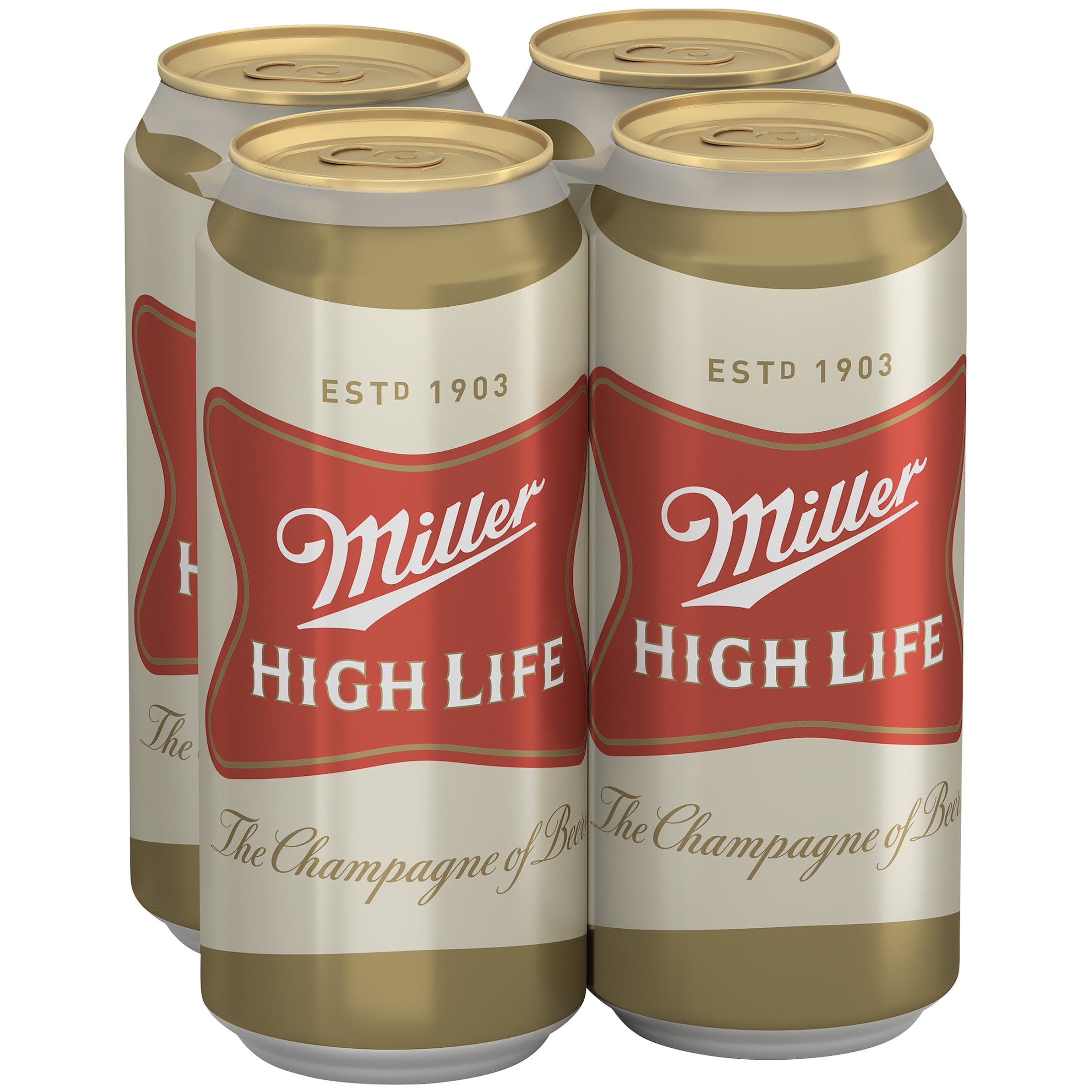 Miller High Life Beer, 4 Pack, 16 fl oz Aluminum Cans, 4.6% ABV ...