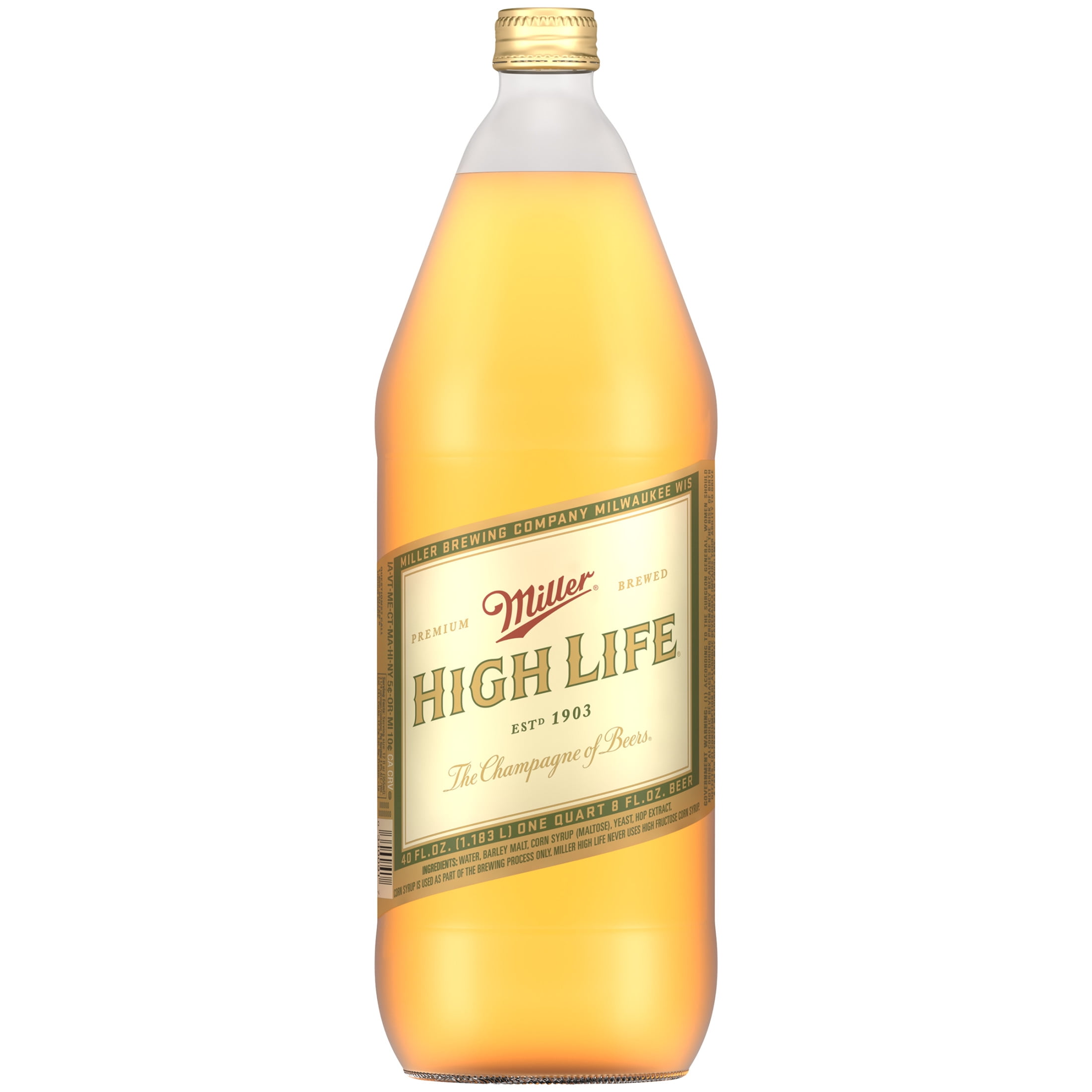 Miller High Life Beer, 40 fl oz Glass Bottle, 4.6% ABV, Domestic Lager ...