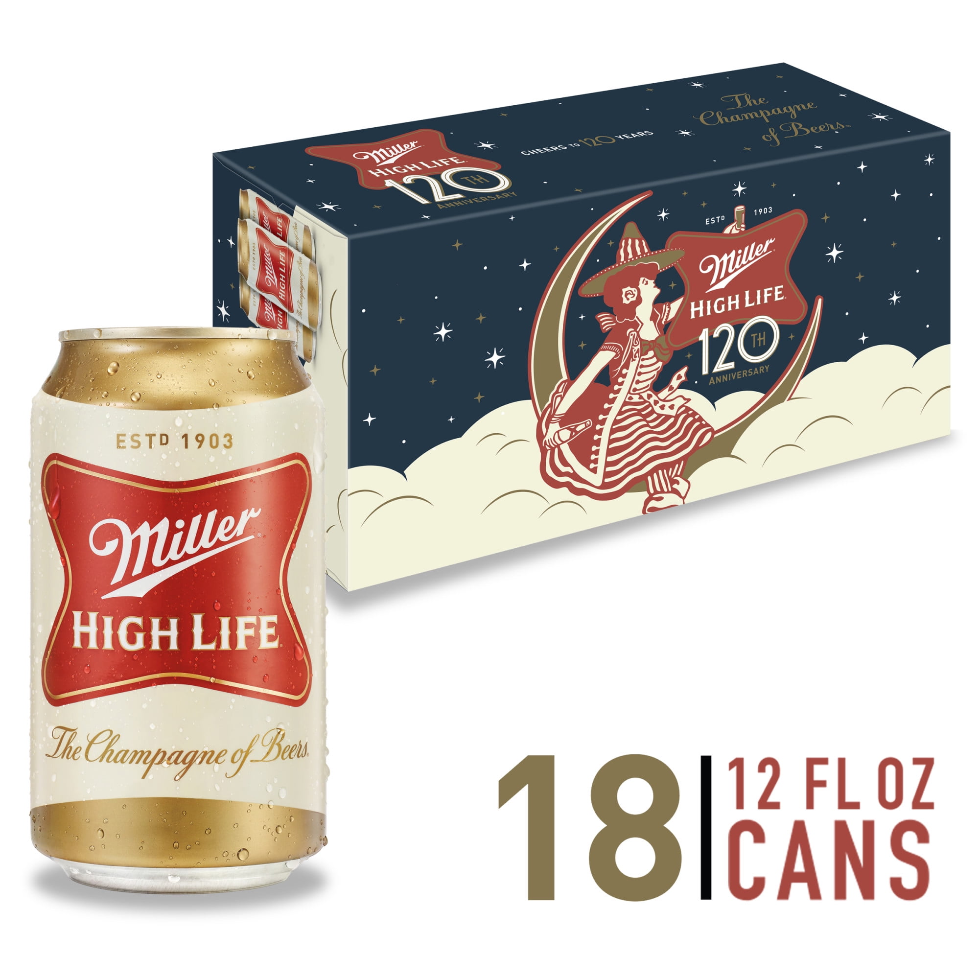 Miller High Life Lager Beer, 18 Pack, 12 fl oz Cans, 4.6% ABV - Walmart.com