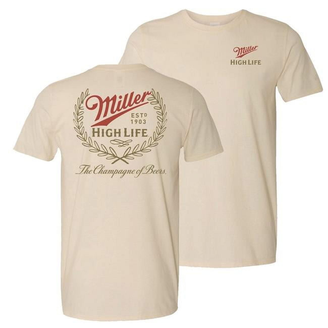 Miller High Life Miller High Life Champagne of Beers Front & Back Print T-Shirt, Medium ...