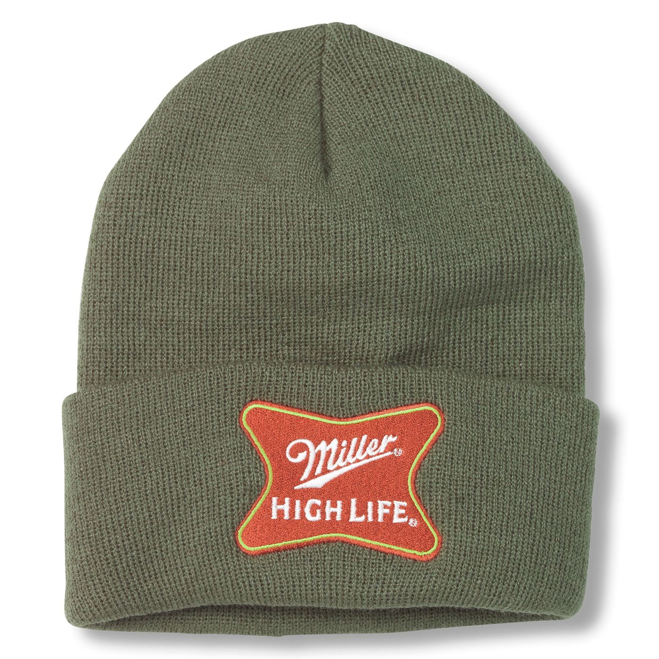 Miller Highlife Beanie: Olive Cuffed Knit Beanie | Beer - Walmart.com