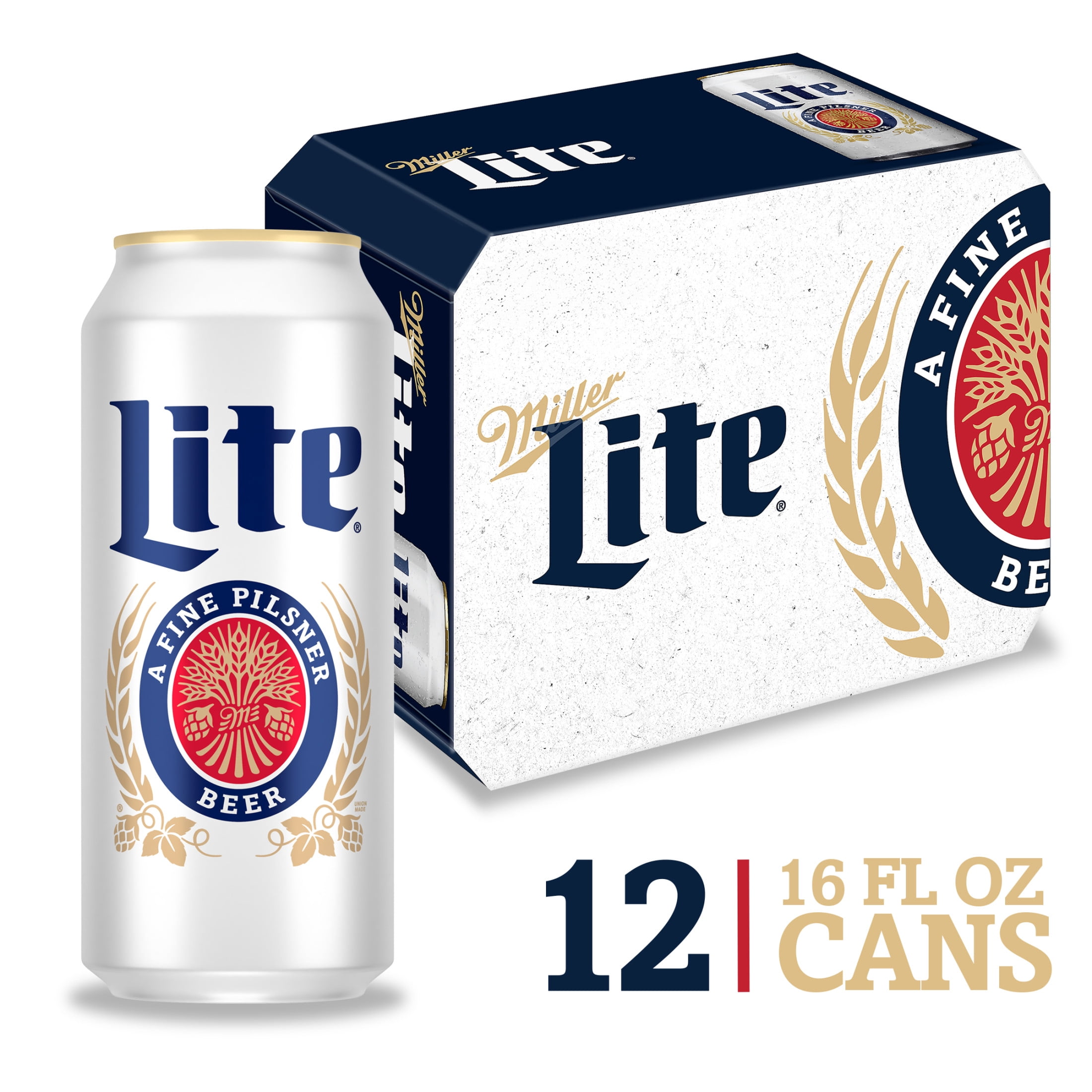 Miller Lite Beer, 12 Pack, 16 fl oz Aluminum Cans, 4.2% ABV, Domestic ...