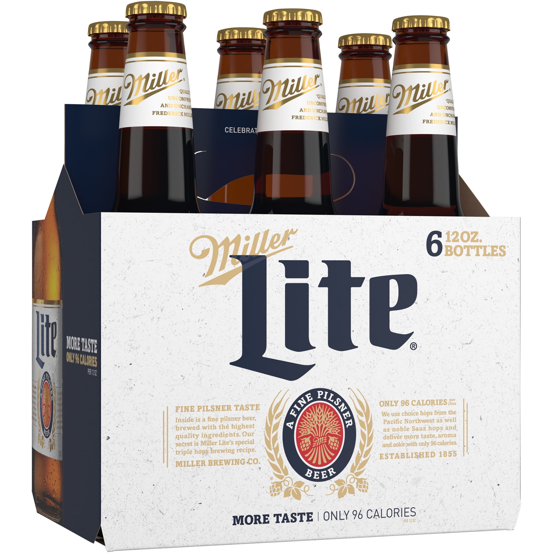 Miller Lite Beer, 6 Pack, 12 fl oz Glass Bottles, 4.2% ABV, Domestic ...