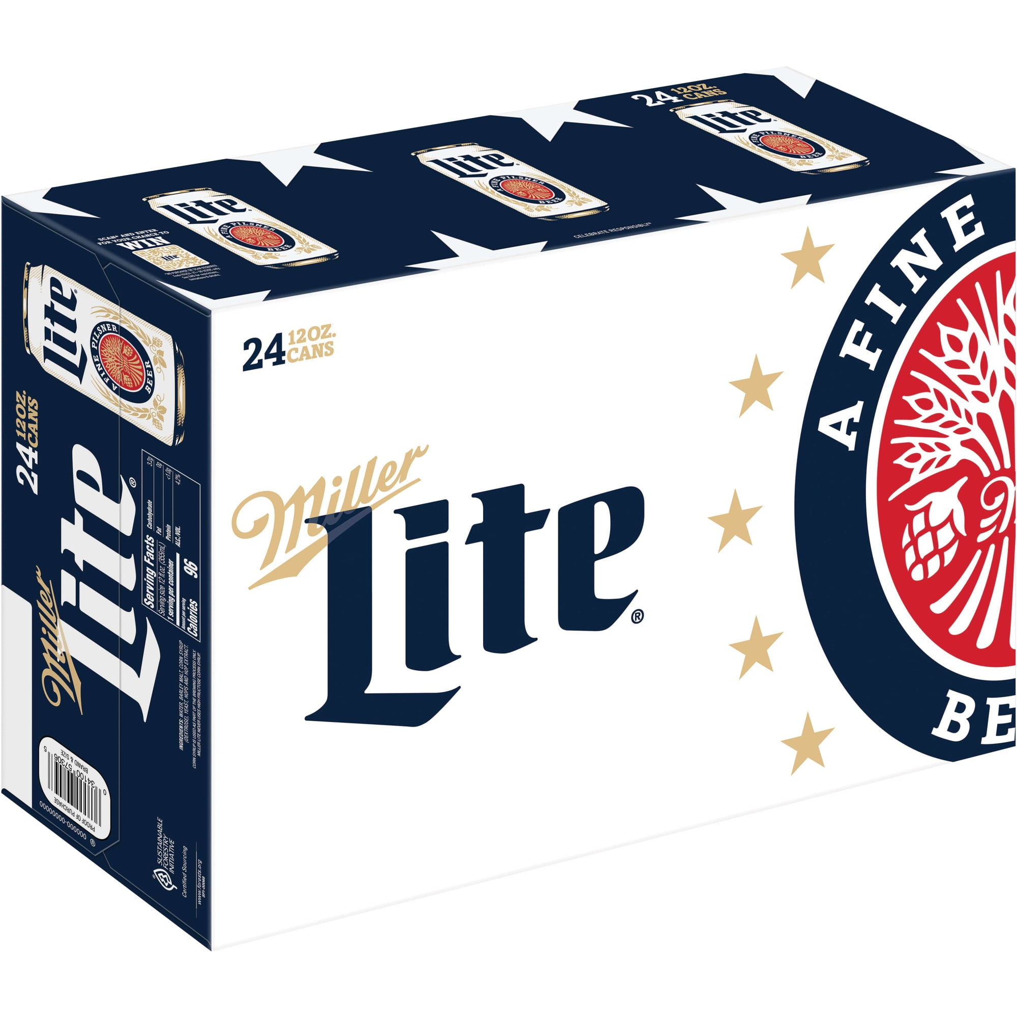 Miller Lite Beer, 24 Pack, 12 fl oz Aluminum Cans, 4.2% ABV, Domestic Light Lager - Walmart.com