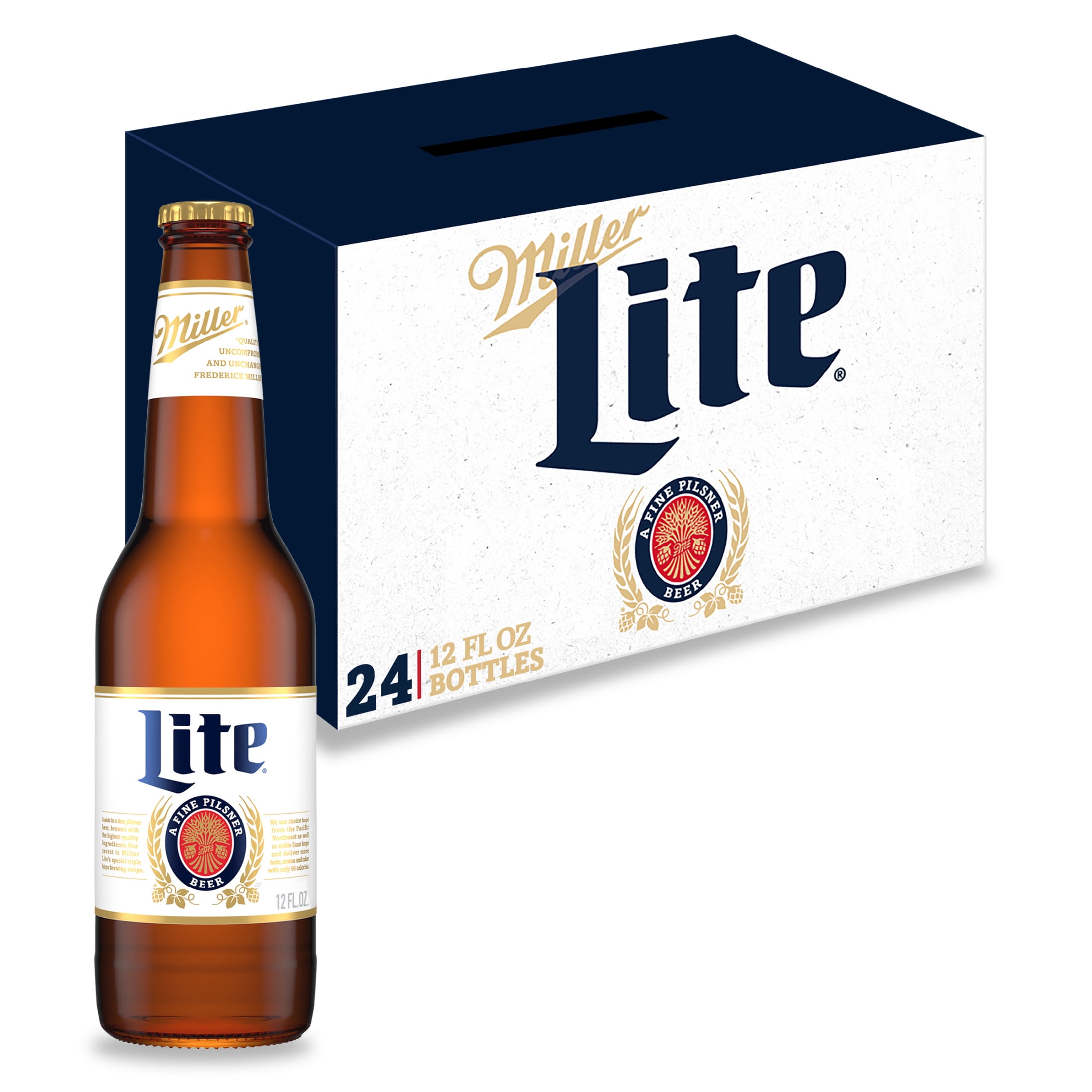 Miller Lite Beer, 24 Pack, 12 fl oz Glass Bottles, 4.2% ABV, Domestic ...