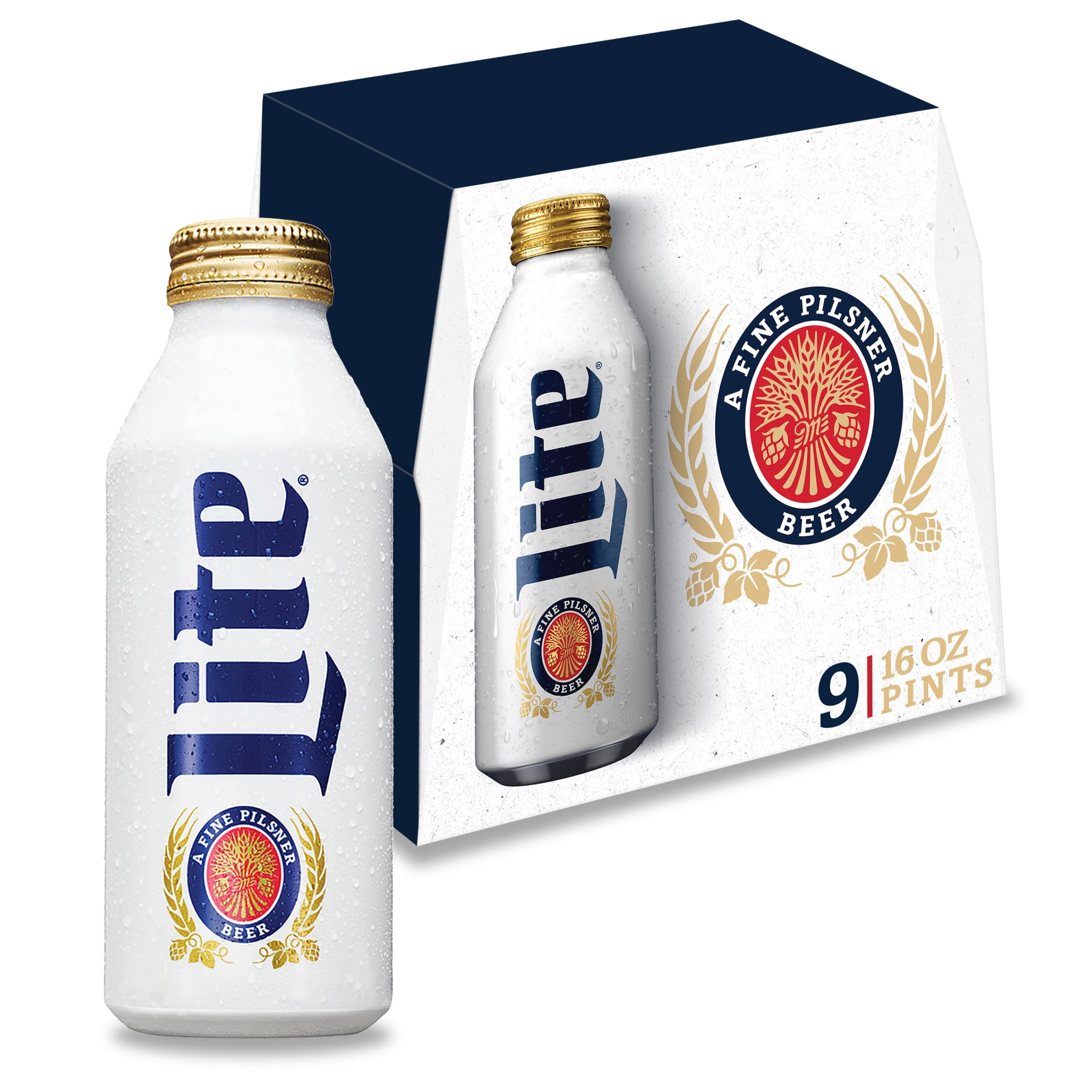Miller Lite Beer, 9 Pack, 16 fl oz Aluminum Bottles, 4.2% ABV, Domestic ...