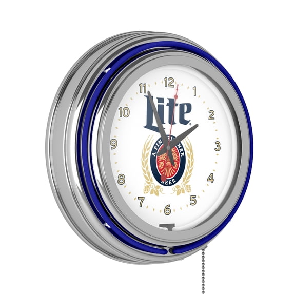 Miller Lite Officially Licensed Neon Wall Clock - Retro Design, Chrome ...