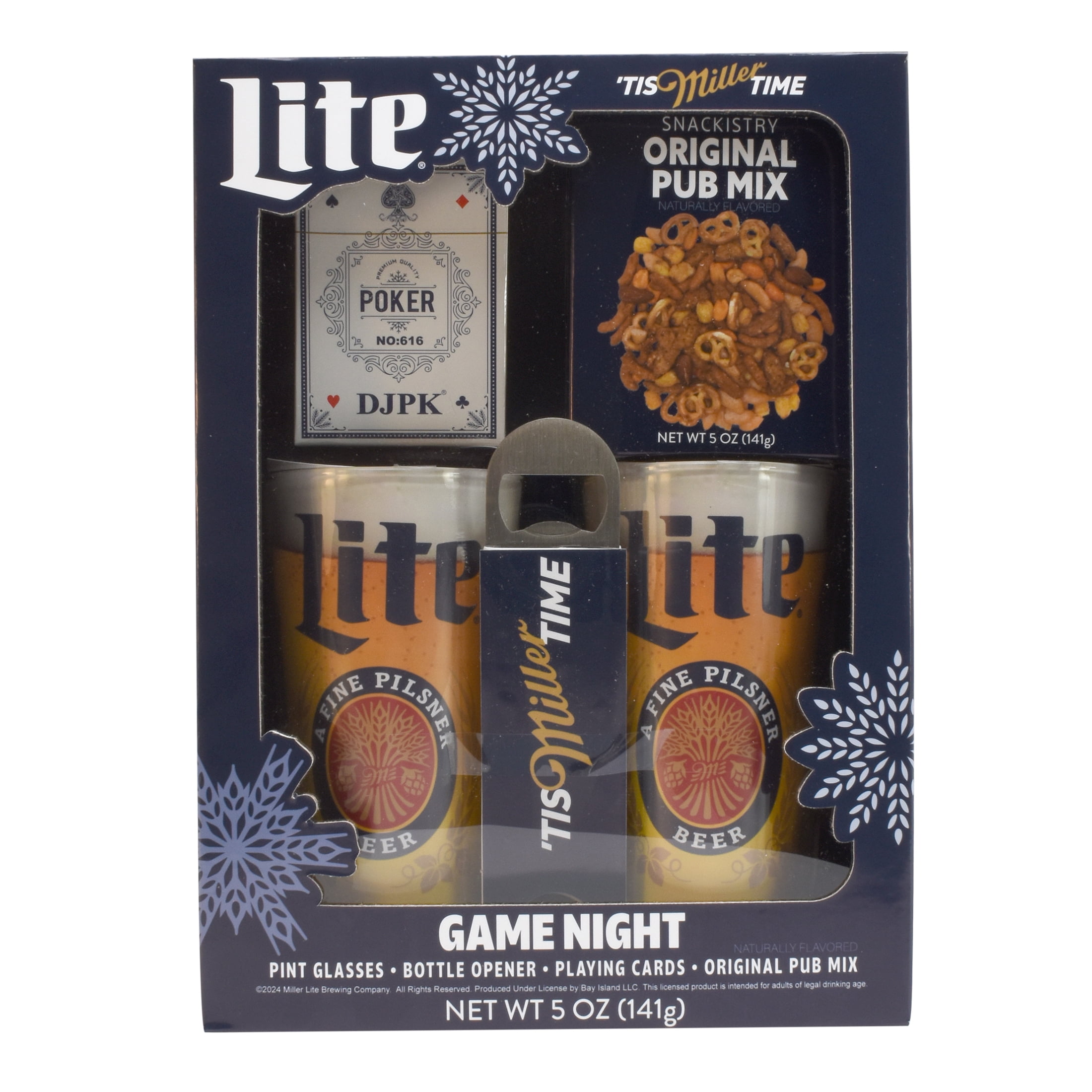 Miller Lite Game Night Set with Two Pint Glasses, Cards, Bottle Opener ...