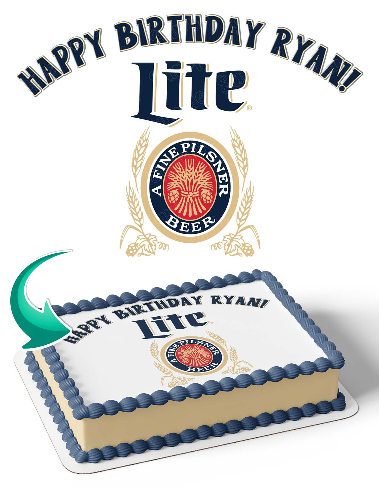 Miller Lite ML Edible Image Cake Topper Personalized Birthday Sheet ...