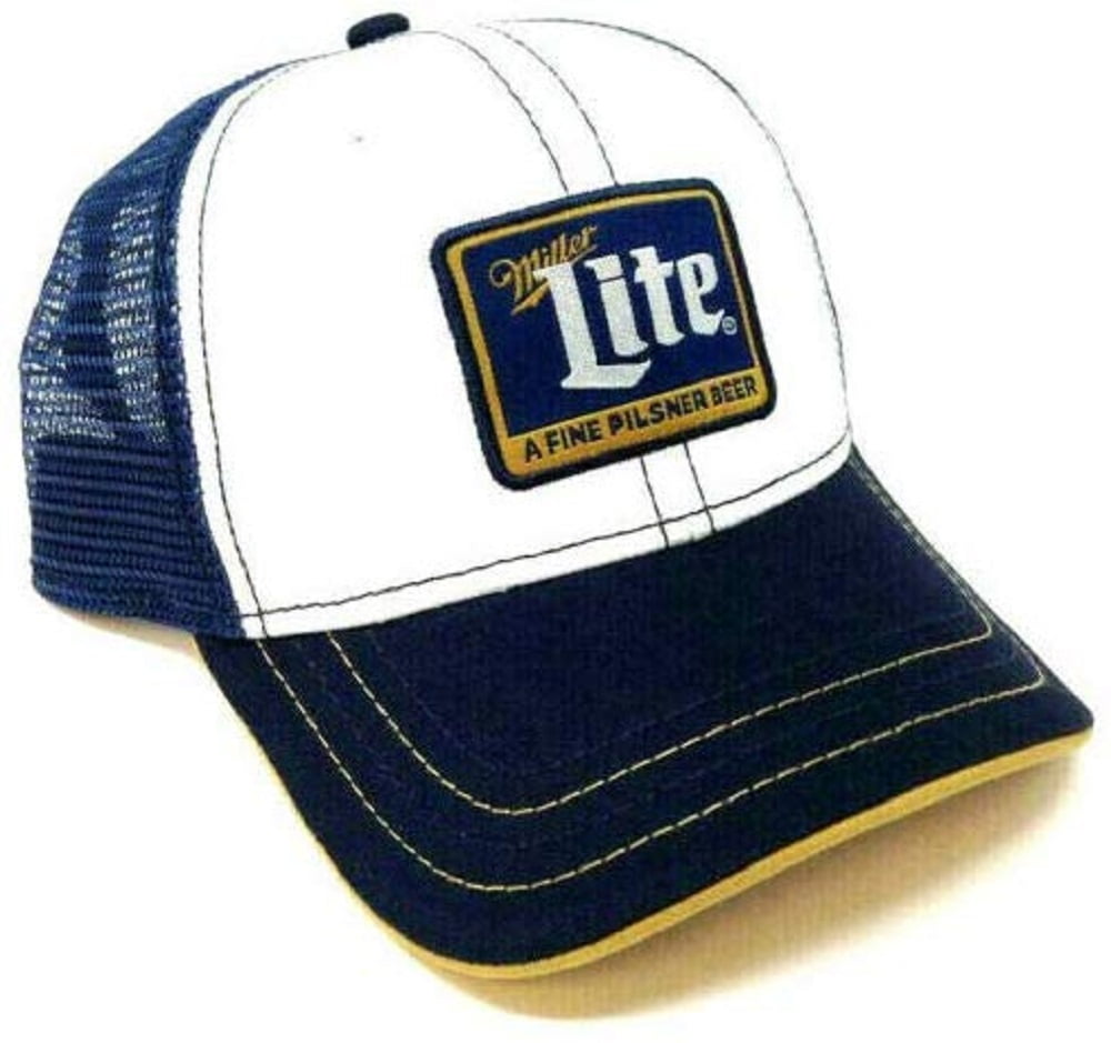 Miller Lite Mens Adjustable Mesh Trucker Snapback Hat (Blue/White, One ...