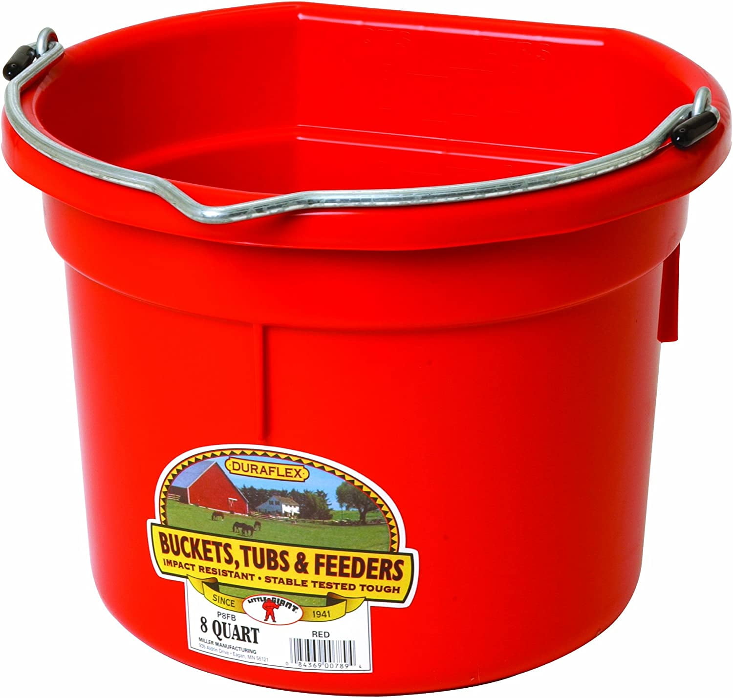 Miller Red Flat Back Bucket 8 Quarts Durable Professional Farm-Grade ...