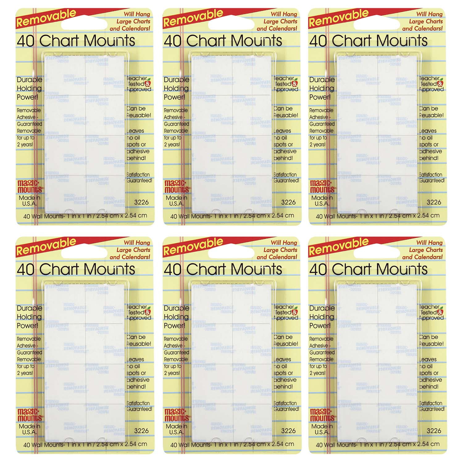 Magic-Mounts Chart Mounts, 1" x 1", 40 Per Pack, 6 Packs - Walmart.com