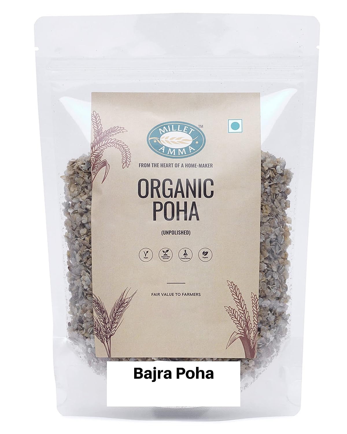 Millet Amma Organic Bajra Poha 1 Kg (2 Packs of 500 G )|Rich in Iron ...