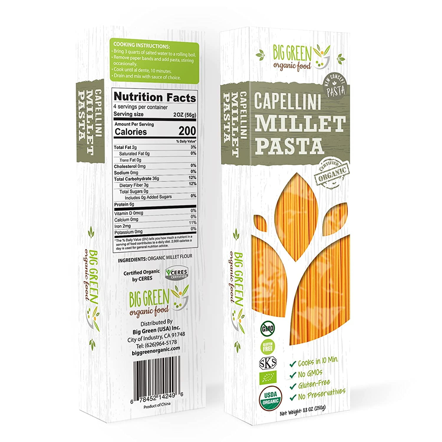 Millet Capellini, Gluten-Free, Lectin-Free, Non-GMO, Vegan, Wheat and Rice Alternative, 8.8oz (1 ...