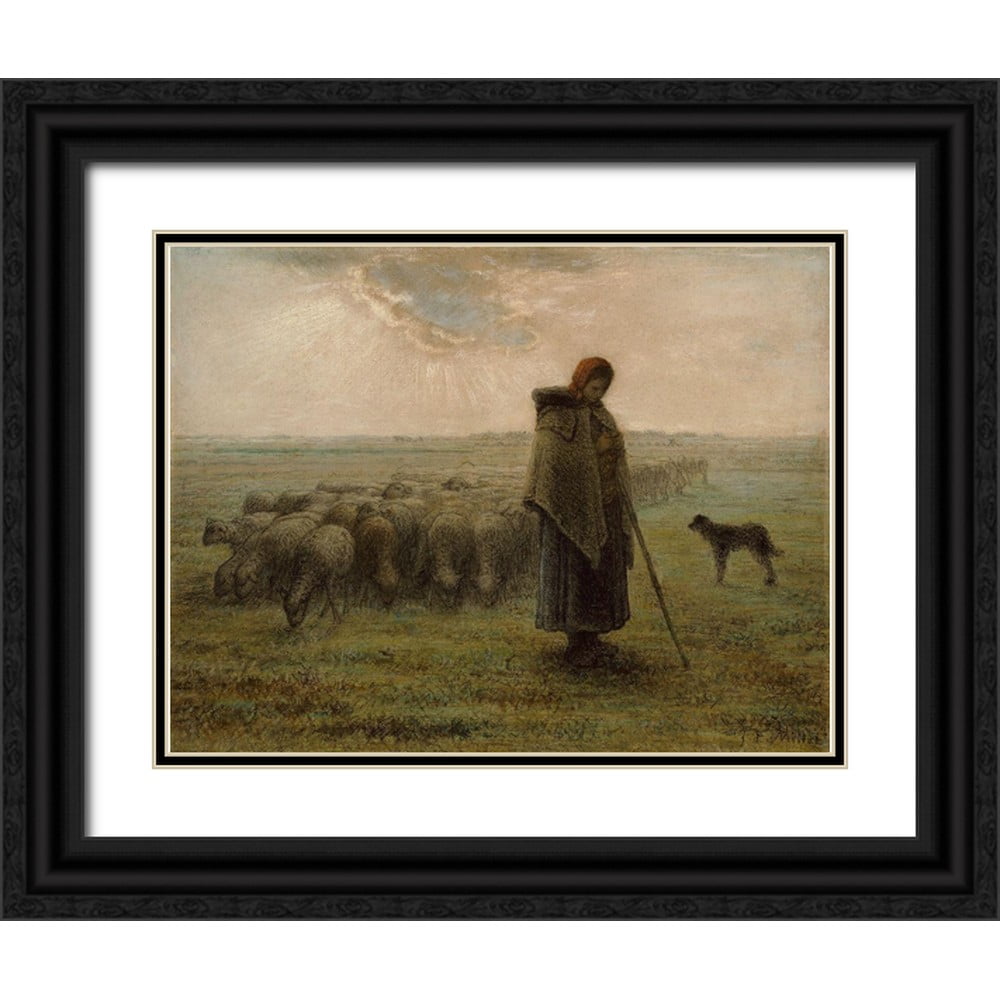 Millet, Jean-Francois 32x25 Black Ornate Wood Framed with Double Matting Museum Art Print Titled ...