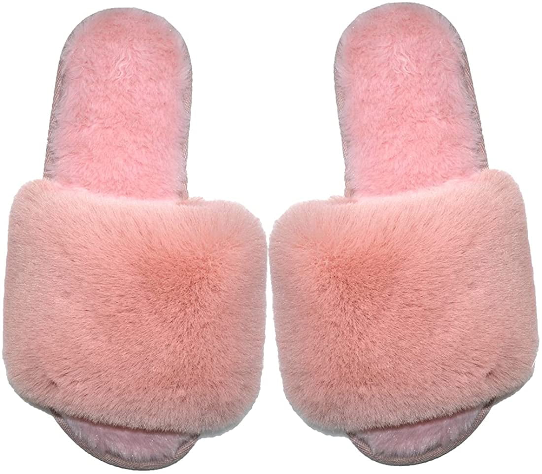 Millffy Women Fluffy Ladies Slippers Faux Wool Fuzzy Slippers chic ...