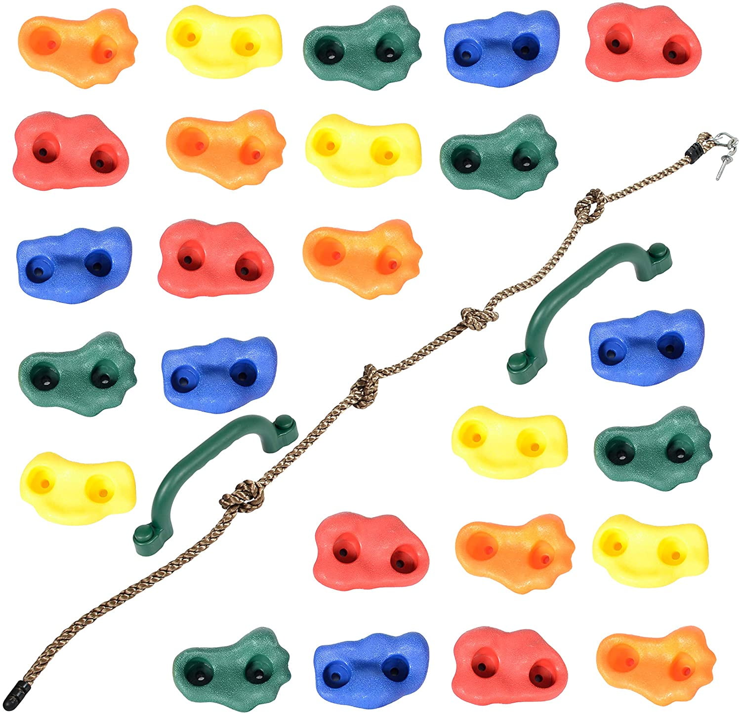 Milliard DIY Rock Climbing Holds Set with 8 Foot Knotted Rope (25 Pc. Kit) Kids Indoor and ...