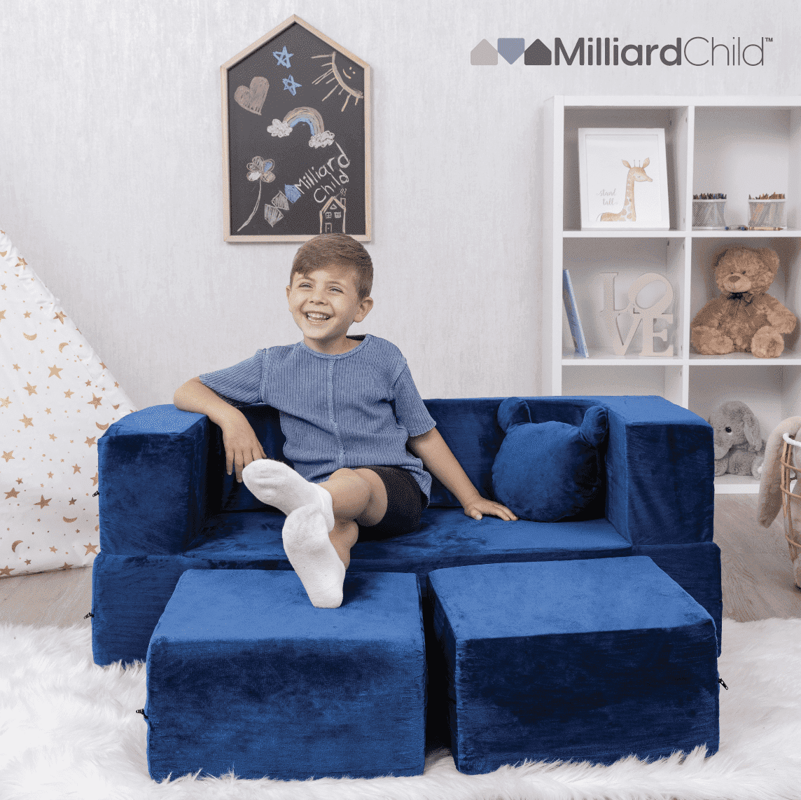 Milliard Kids Couch - Modular Kids Sofa for Toddler and Baby (Navy Blue ...