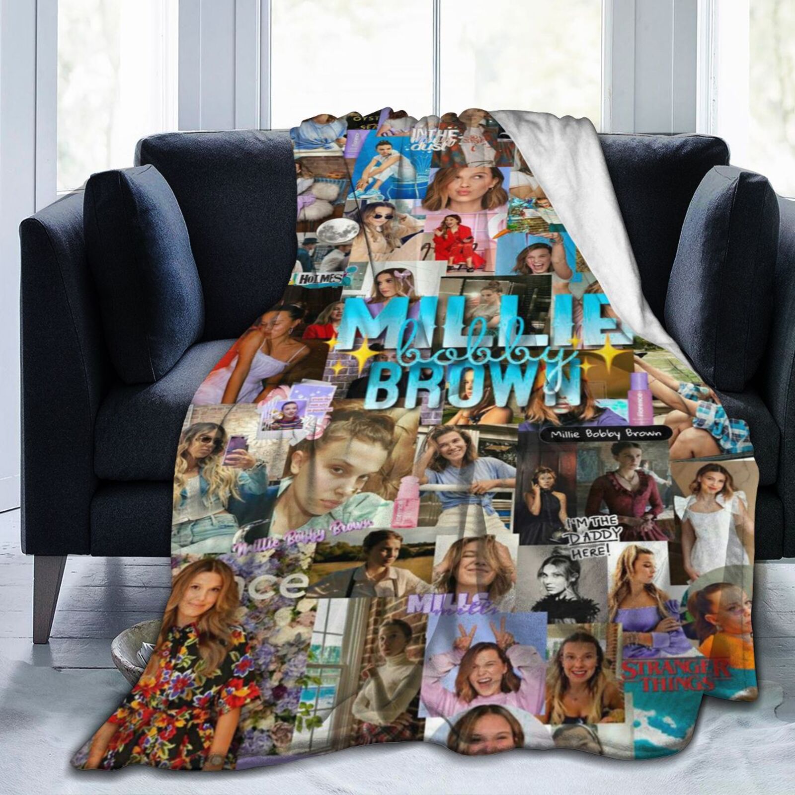 The Millie Bobby Brown flannel blanket is soft and warm, featuring a ...
