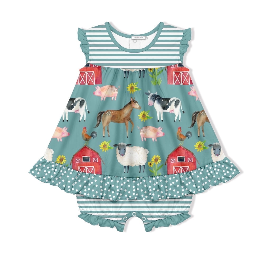 Millie Loves Lily Baby Girl size 3M Nile Blue Barnyard Skirted Bubble ...
