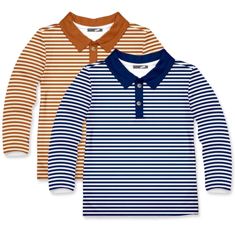 Millie Loves Lily Boys' Caramel Stripe & Navy Stripe Polo Shirts, Big ...