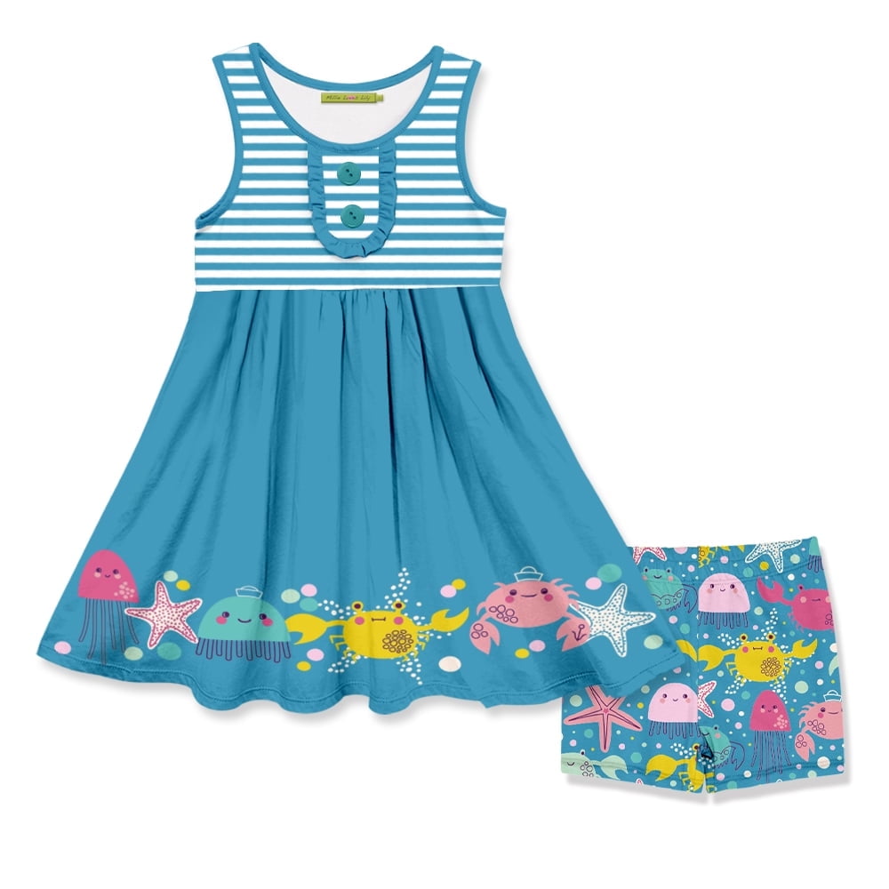 Millie Loves Lily Female Turquoise Ocean Cuties Border Dress & Matching ...