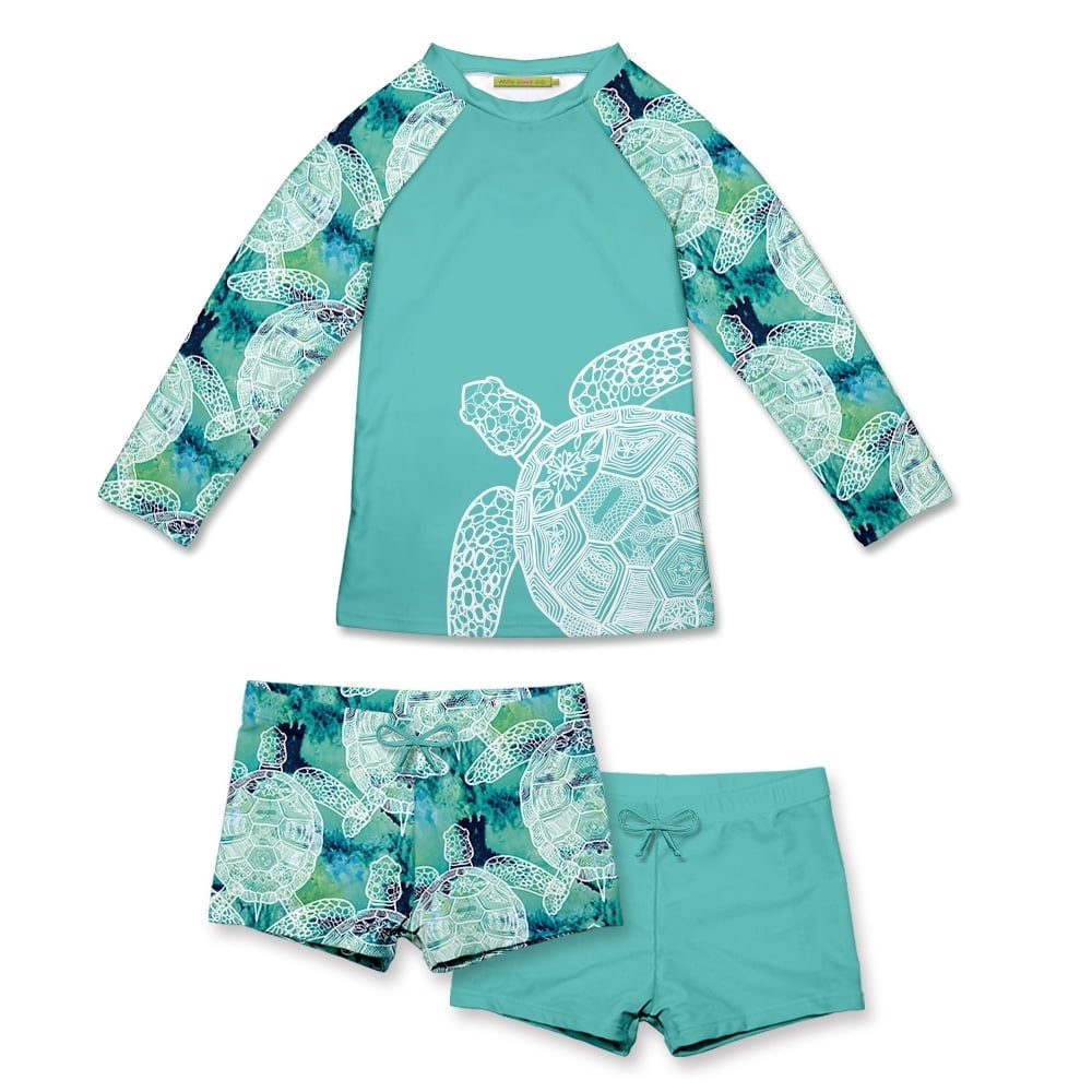 Millie Loves Lily Water Turtle Print Long-Sleeve Rash Guard Set (Girl's ...