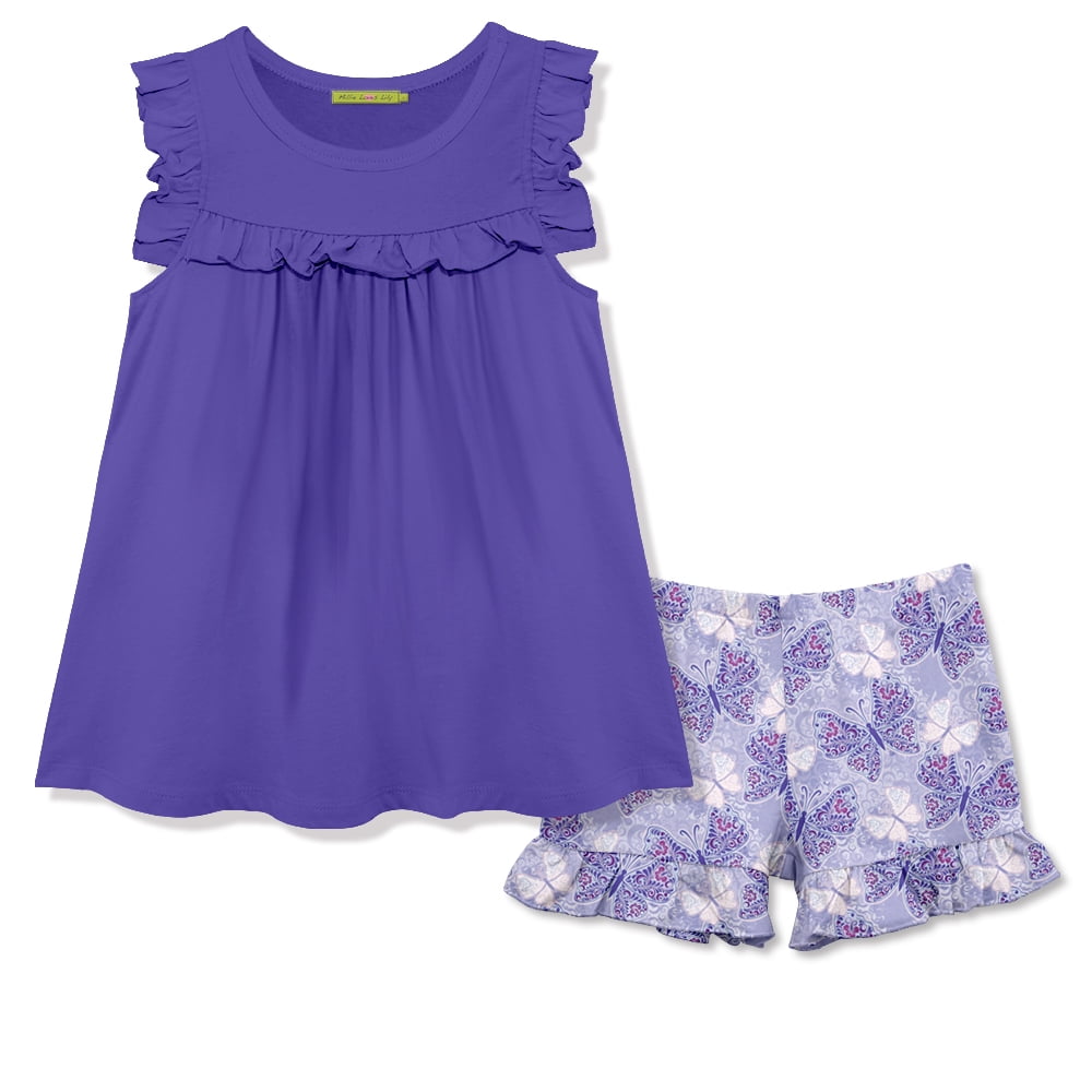Millie Loves Lily Girls Blue Iris Ruffle Top and Butterfly Printed ...