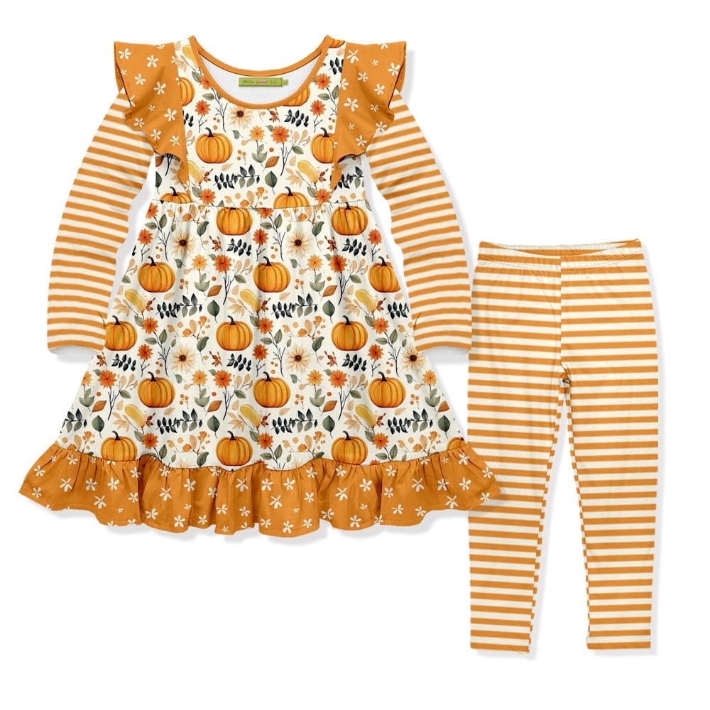 Millie Loves Lily Girls Caramel and Cream Pumpkin Dress & Legging Set ...