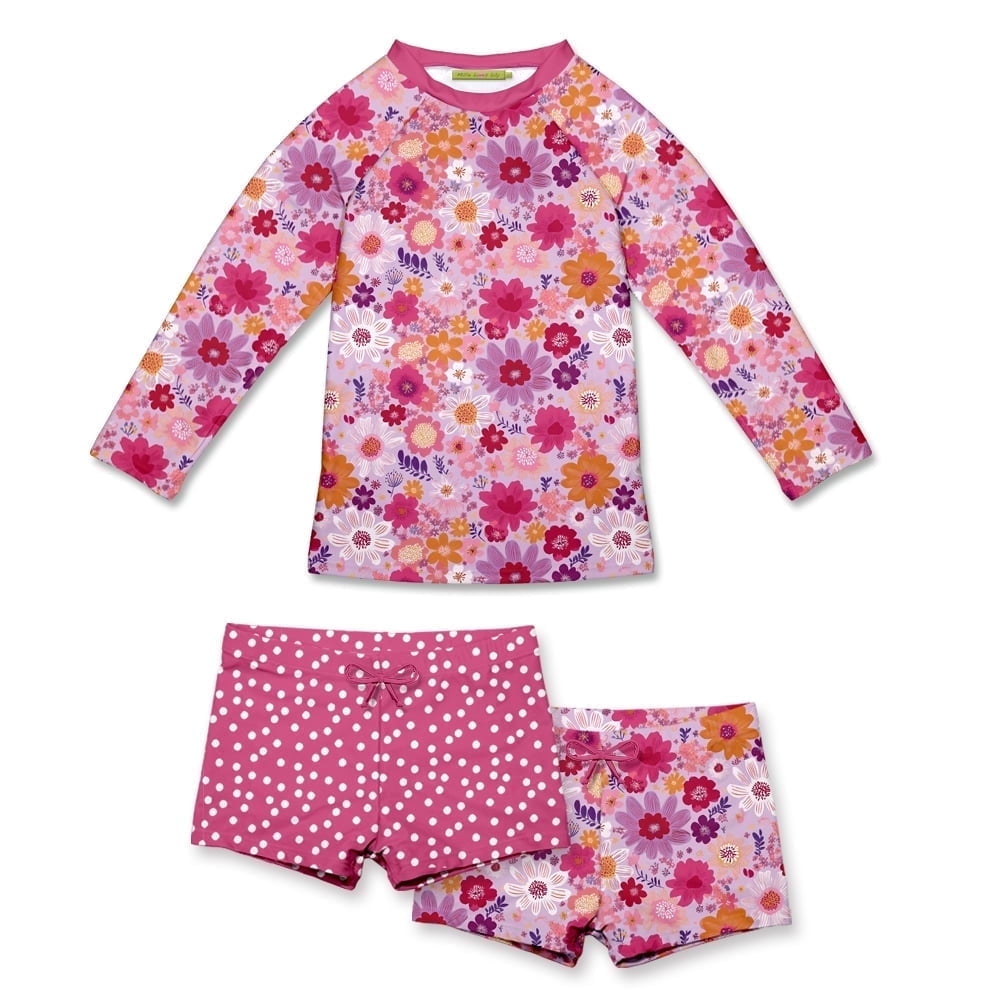 Millie Loves Lily Girls Fuchsia Floral Long Sleeve Rashguard Set UPF 50 ...