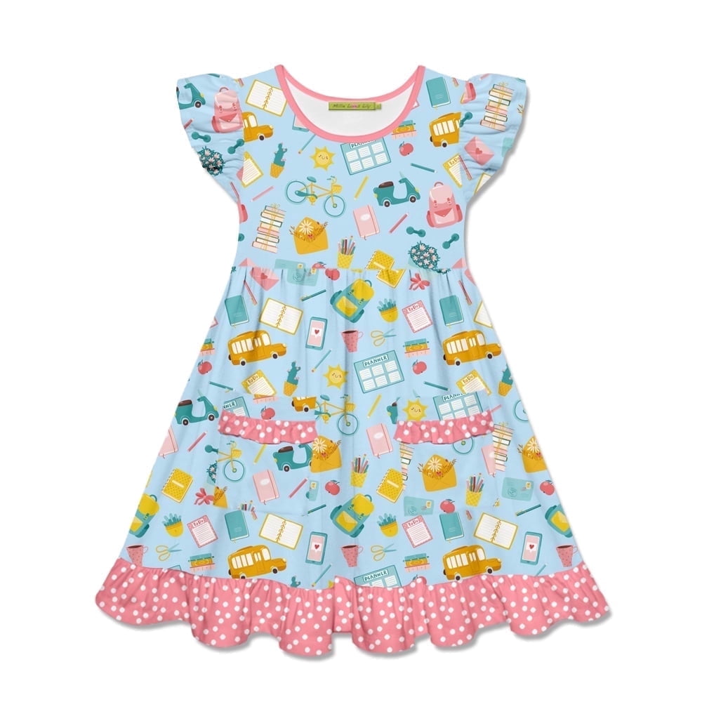 Millie Loves Lily Girls' Ice Blue School Print, 2- Pocket Dress, Big ...