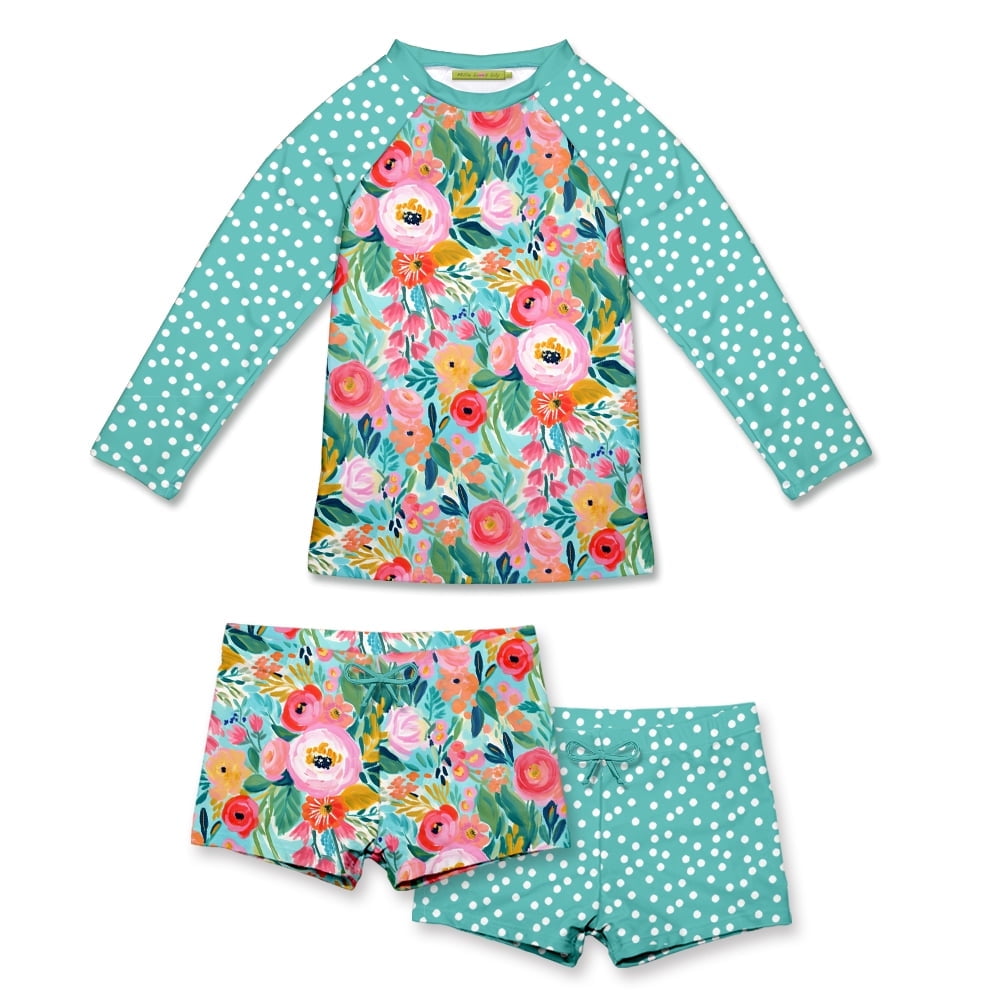 Millie Loves Lily Girls Mint New Beginnings Floral Rashguard Set,Big ...