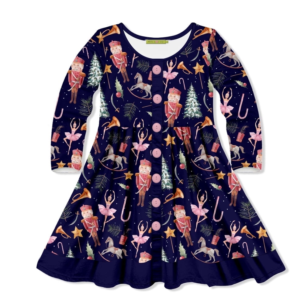 Millie Loves Lily Girls Navy Holiday Nutcracker Dress Long Sleeve ...