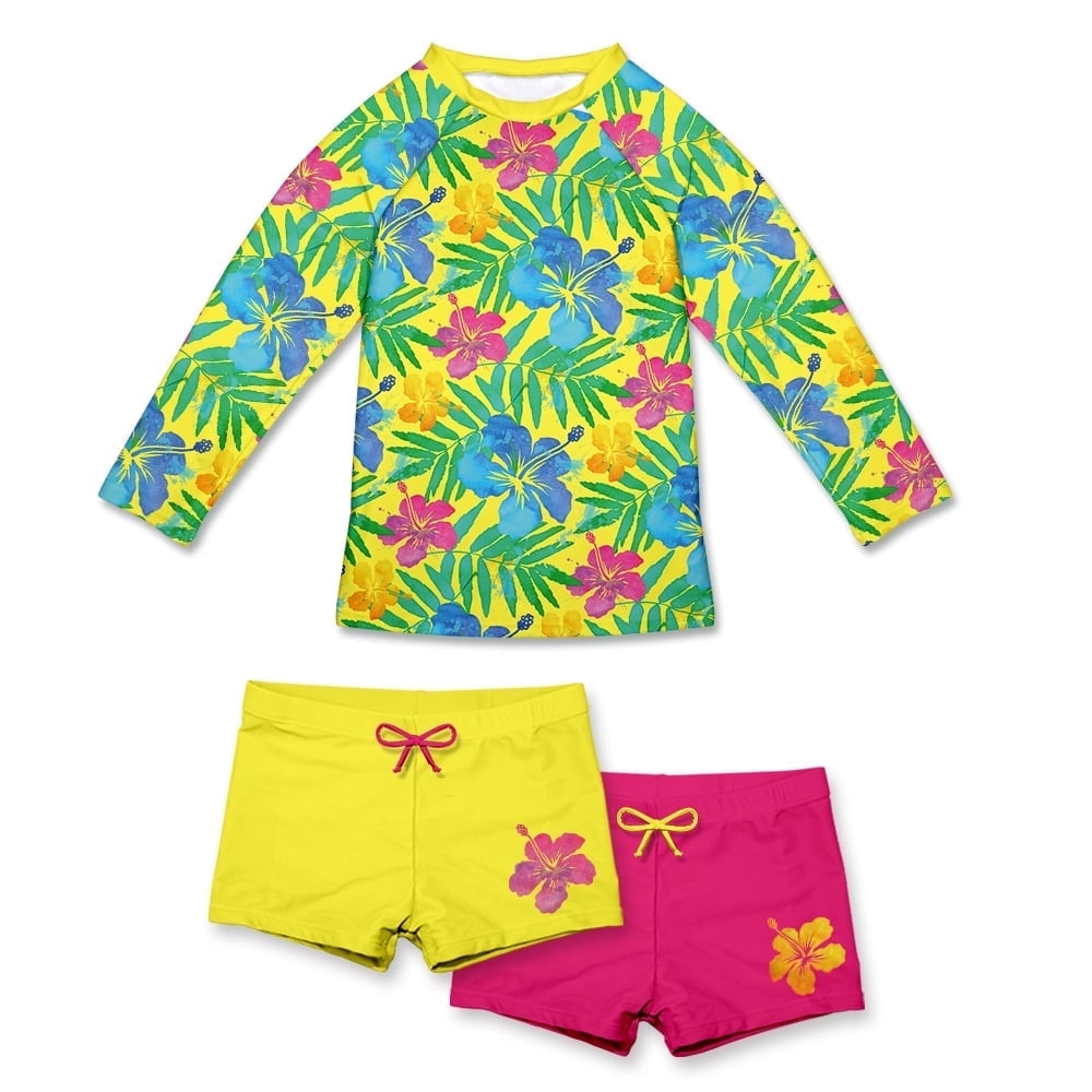 Millie Loves Lily Toddler Girls Neon Hawaiian Rashguard Set, Long ...