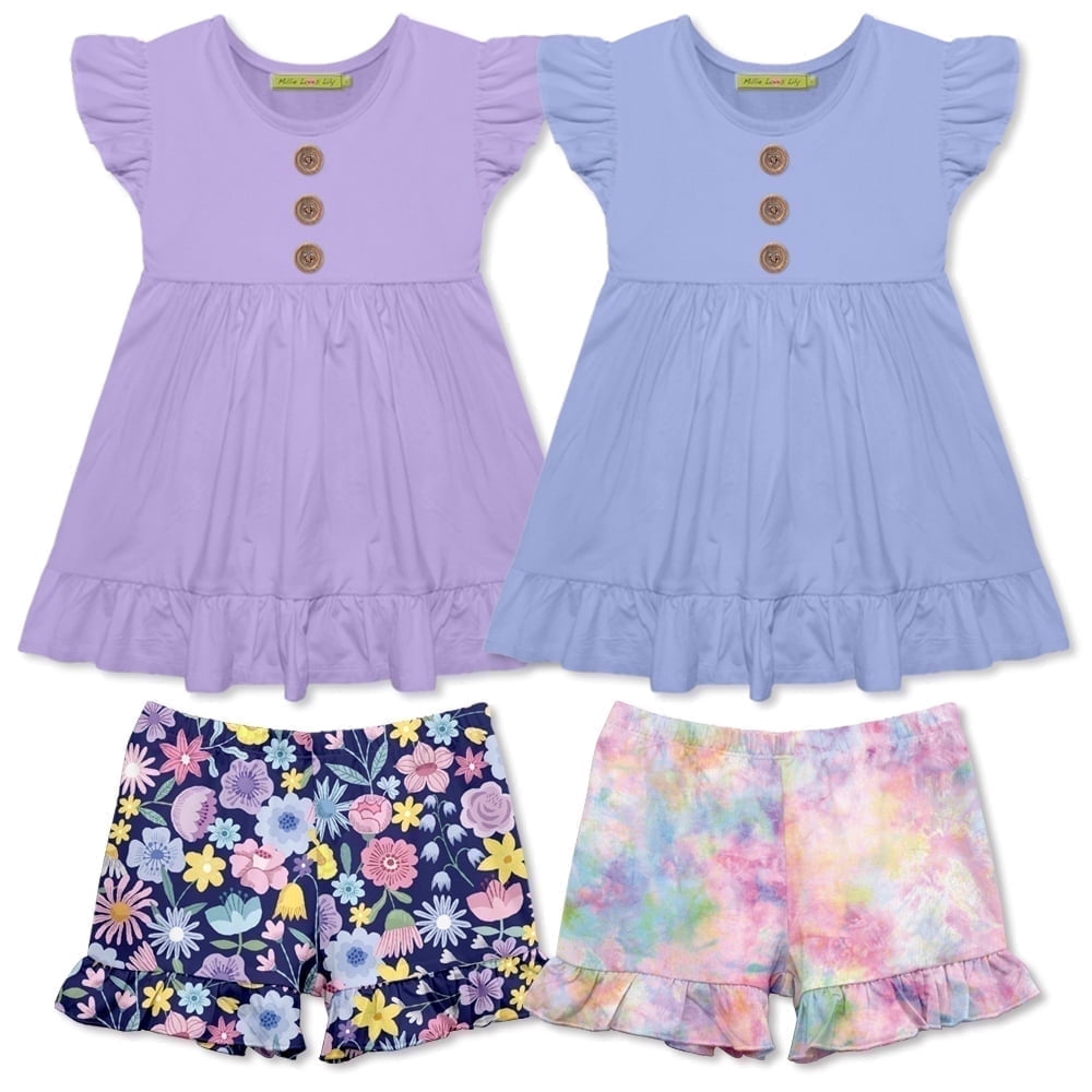Millie Loves Lily Girls Orchid & Periwinkle Tops & Printed Shorts Set ...