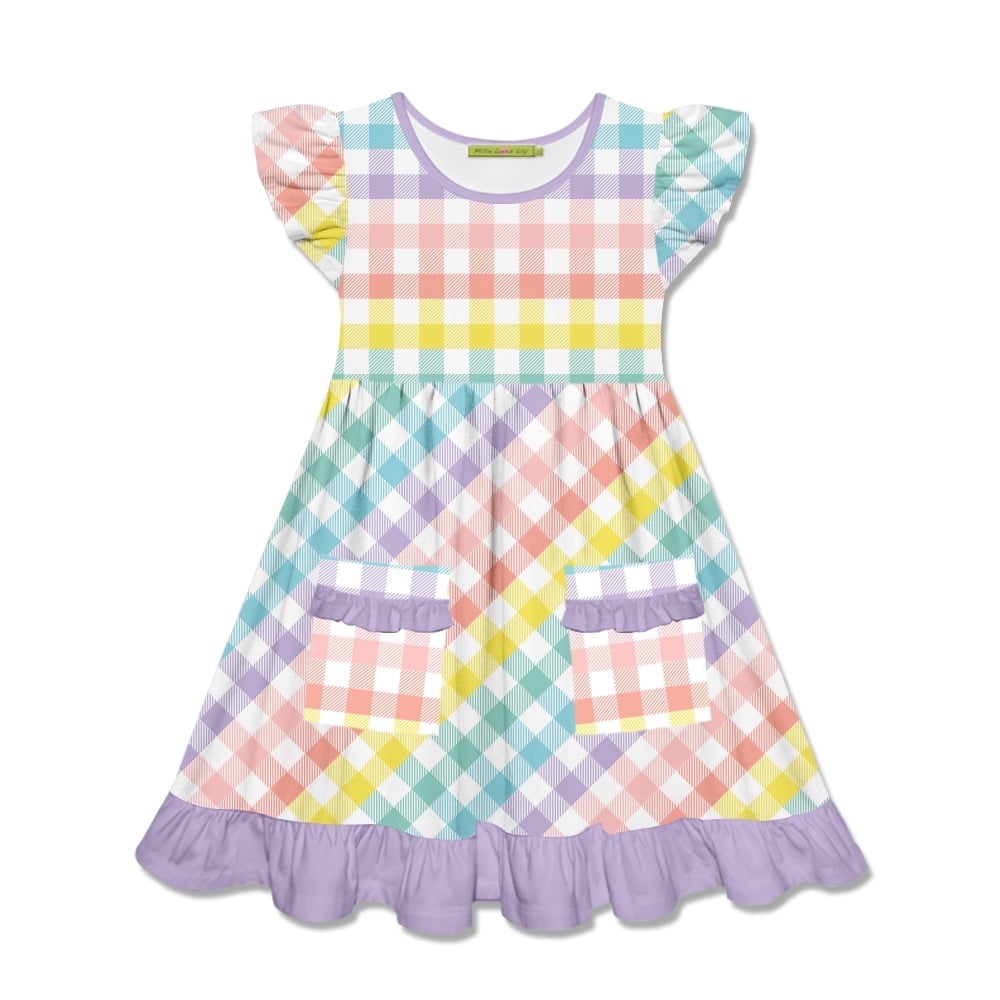 Millie Loves Lily Girls Pastel Gingham Check 2-Pocket Dress,Big Girls ...