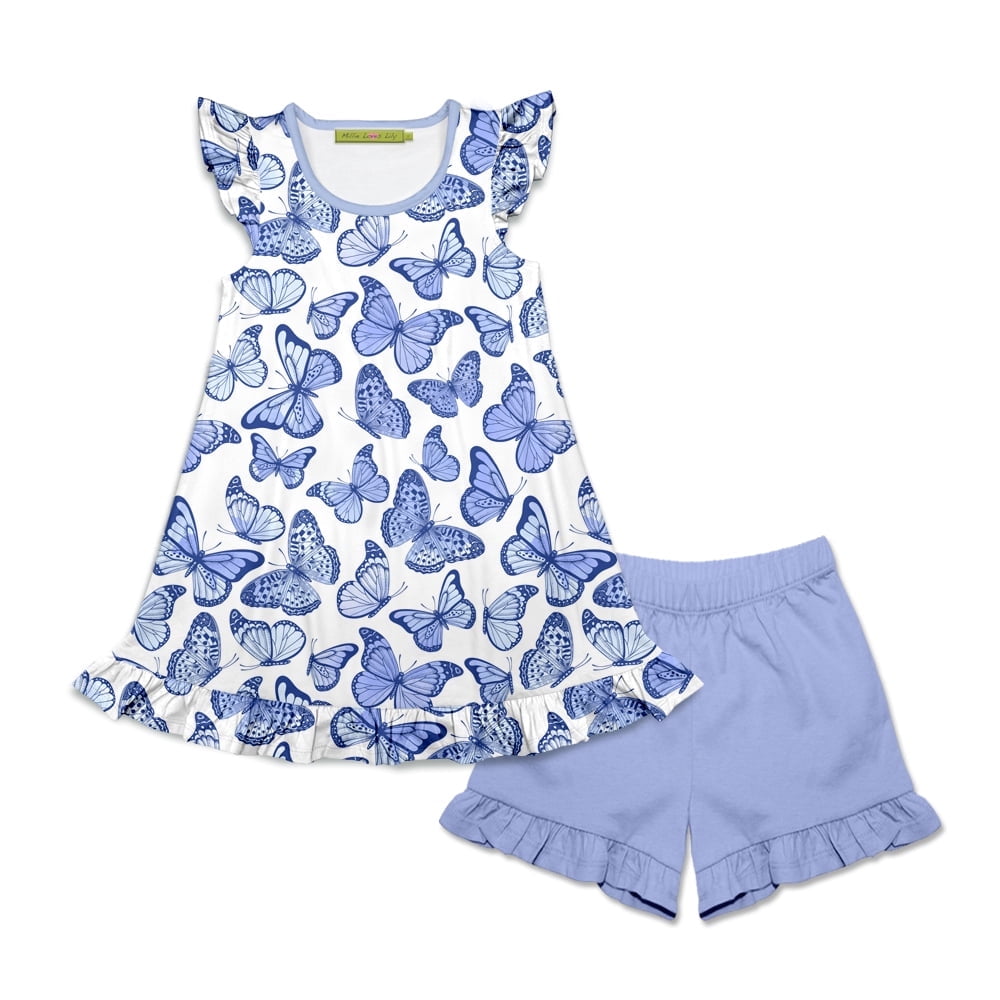 Millie Loves Lily Girls Periwinkle Butterfly Printed Top and Solid ...