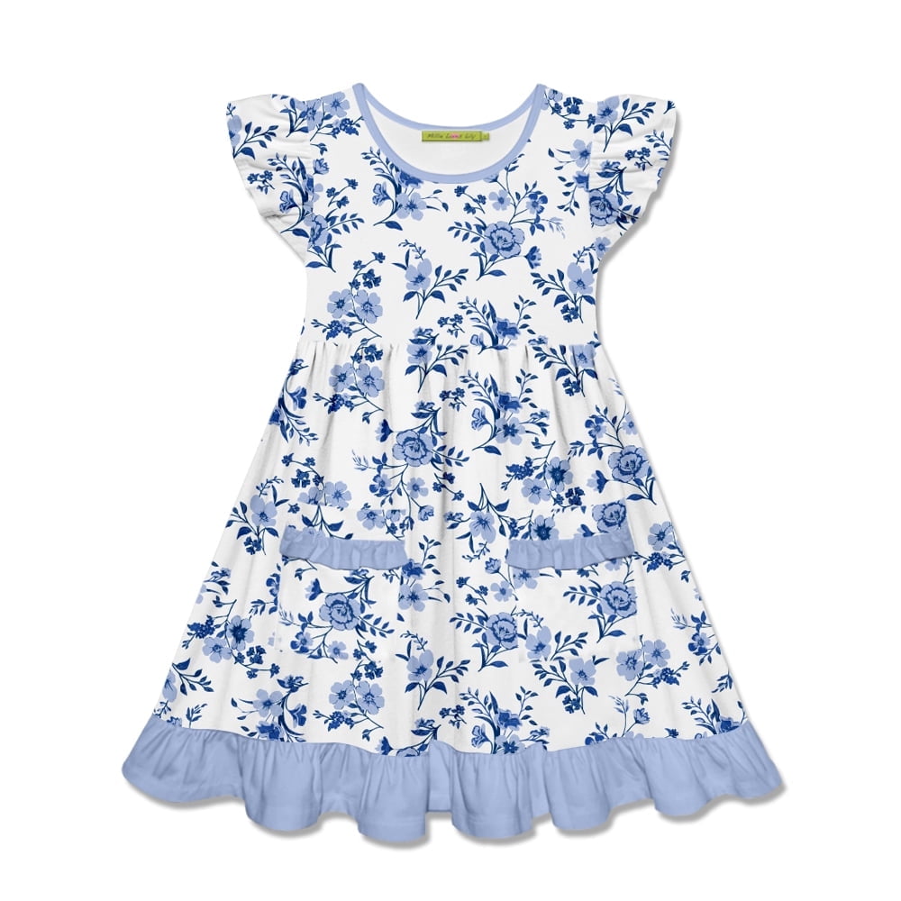 Millie Loves Lily Girls Periwinkle Floral 2-Pocket Dress,Toddler Girls ...